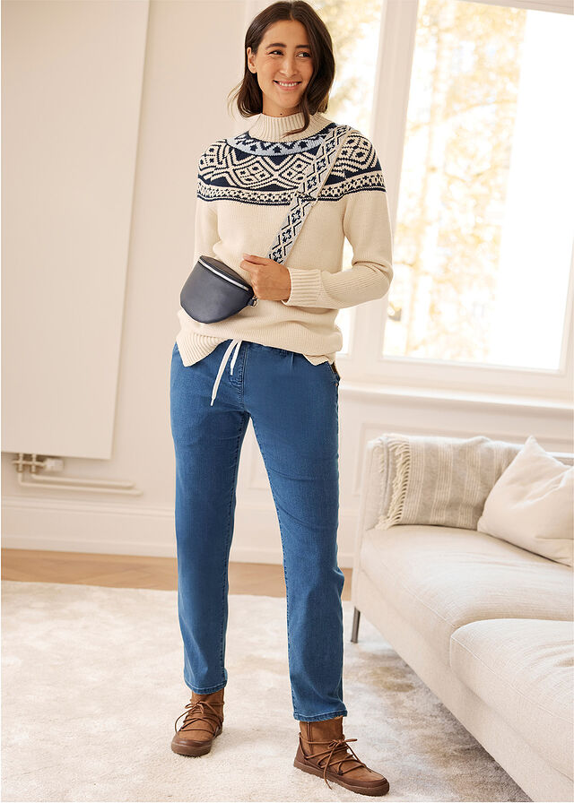 Sweter w norweski wzór, z rozcięciami po bokach • cena 109,99 zł ...