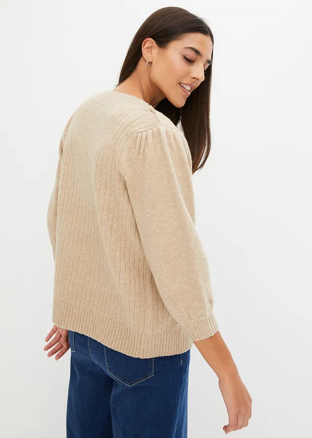 Sweter rozpinany z rękawami balonowymi • cena 77,99 zł • sklep bonprix