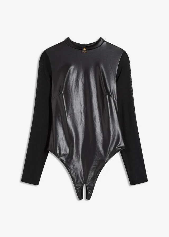 Nyitott stringbody Wetlook stílusban fekete • ár 10 999 Ft • bonprix áruház